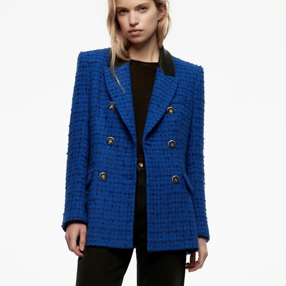 Zara | Jackets & Coats | Zara Combination Faux Leather Textured Blazer ...